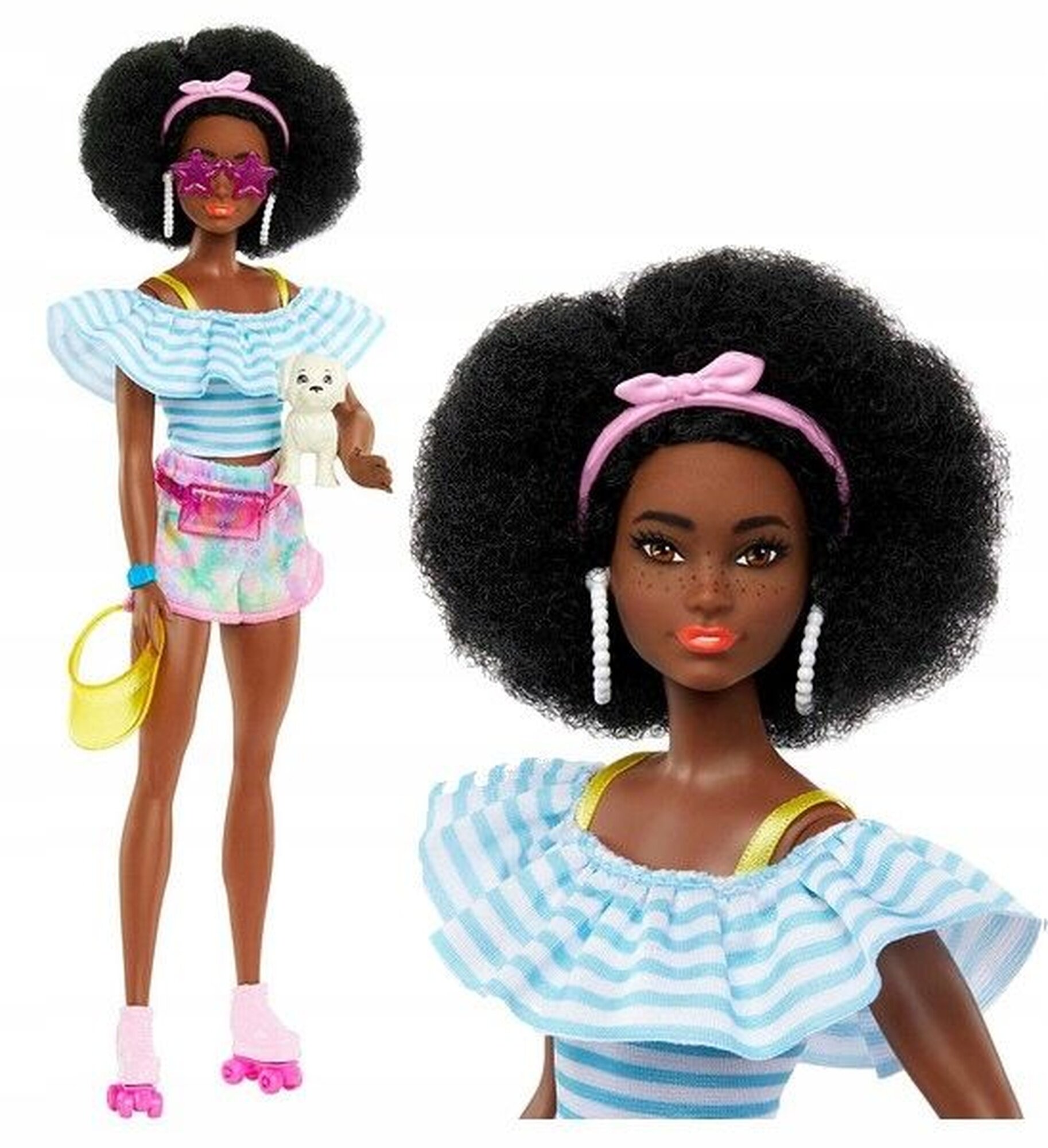Кукла Mattel Barbie - Кукла с афро-прической на роликах с собачкой - Барби HPL77