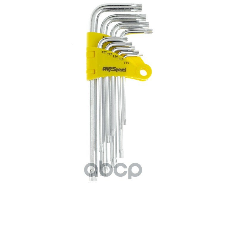 Набор ключей TORX 9 предметов (T10, T15, T20, T25, T27, T30, T40, T45, T50) Г-образных удлиненных CrV AV Steel арт. AV368109 - высокое