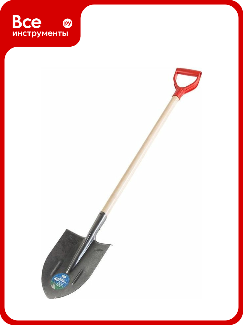 Штыковая лопата Землеройка 0113-ЧР, профессиональная, рельсовая сталь, деревянный черенок, нескладная конструкция