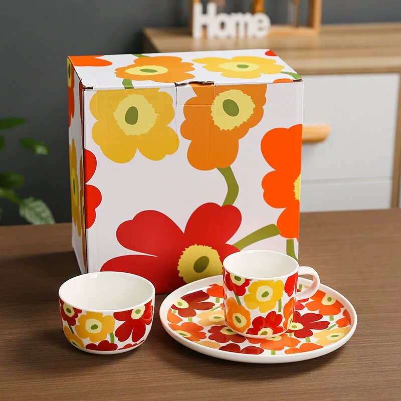 Финский принт керамическая столовая посуда 3-шт набор с тарелками мисками чашками европейский стиль подарочная упаковка