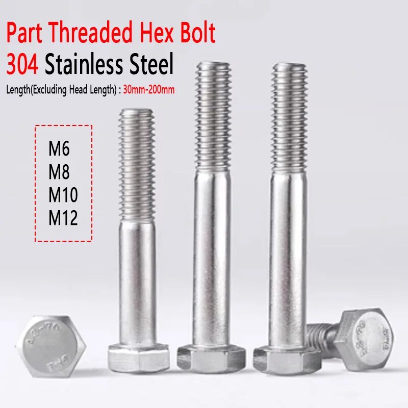 Болты М6 М8 М10 М12 DIN931 нержавеющая сталь 304 M12x110mm-1pcs