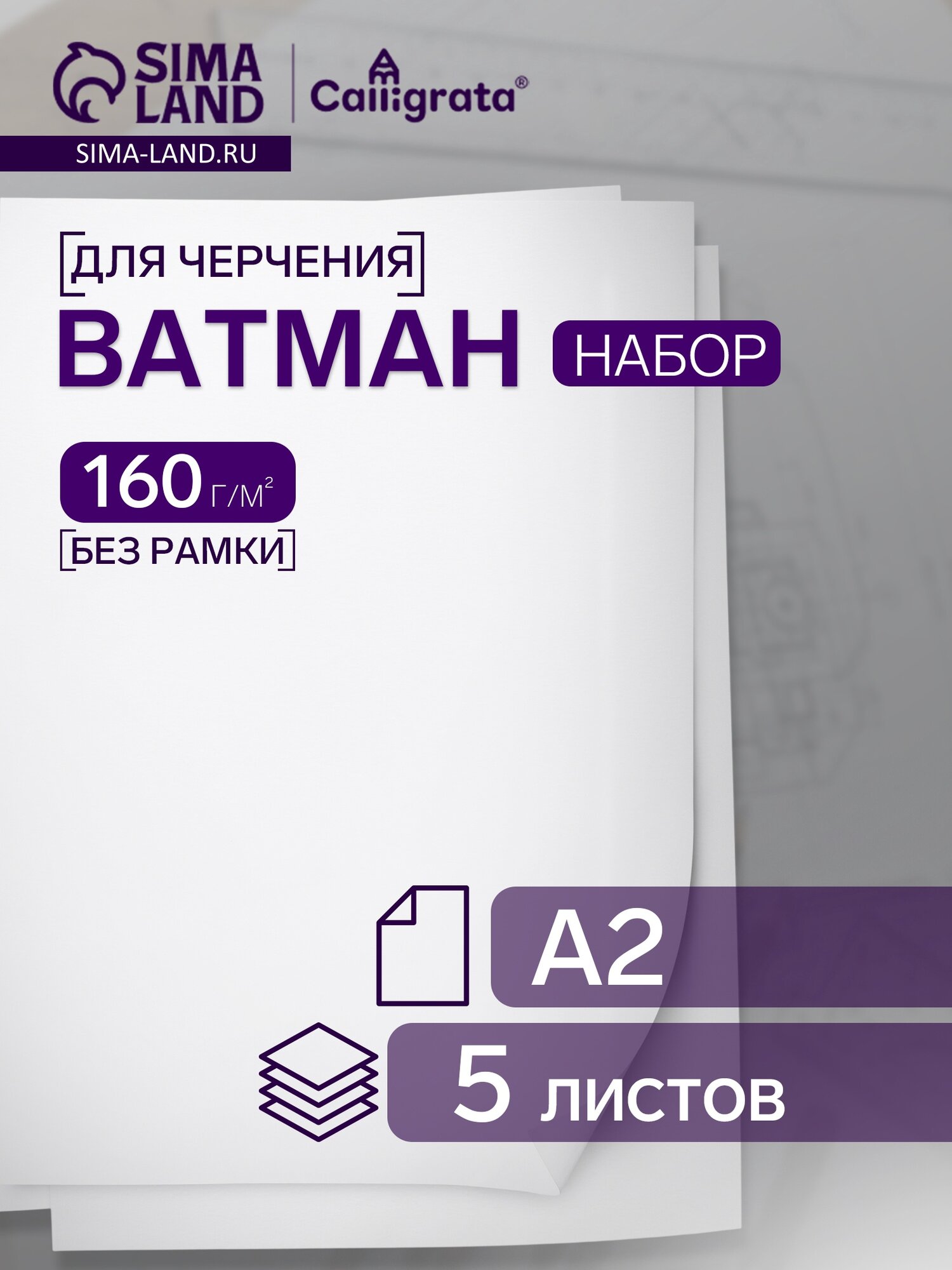 Набор ватманов чертёжных А2, 160 г/м², 5 листов