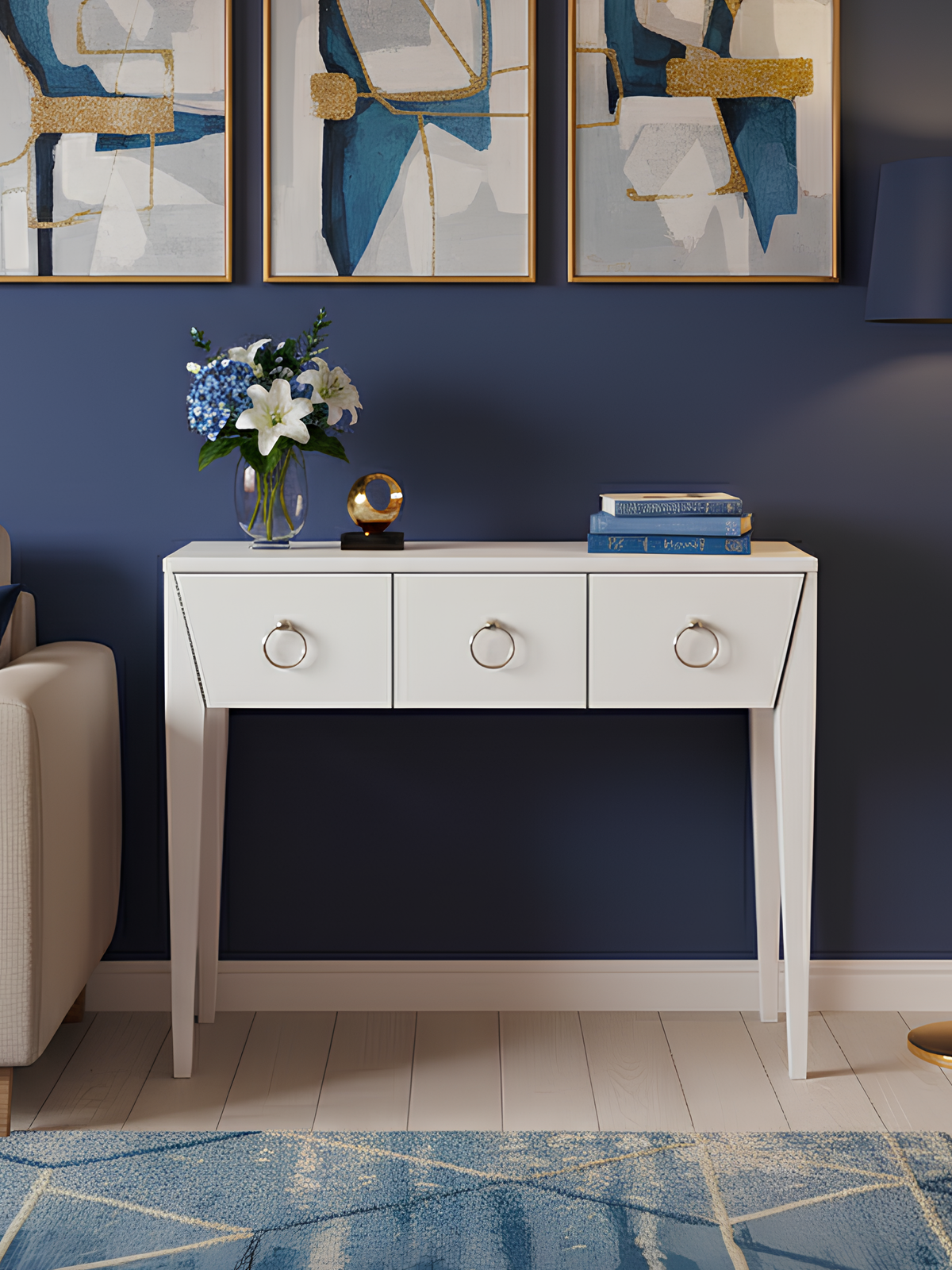 Консоль туалетный столик WISSAR, МДФ, высота 78см, с ящиками цвет белый