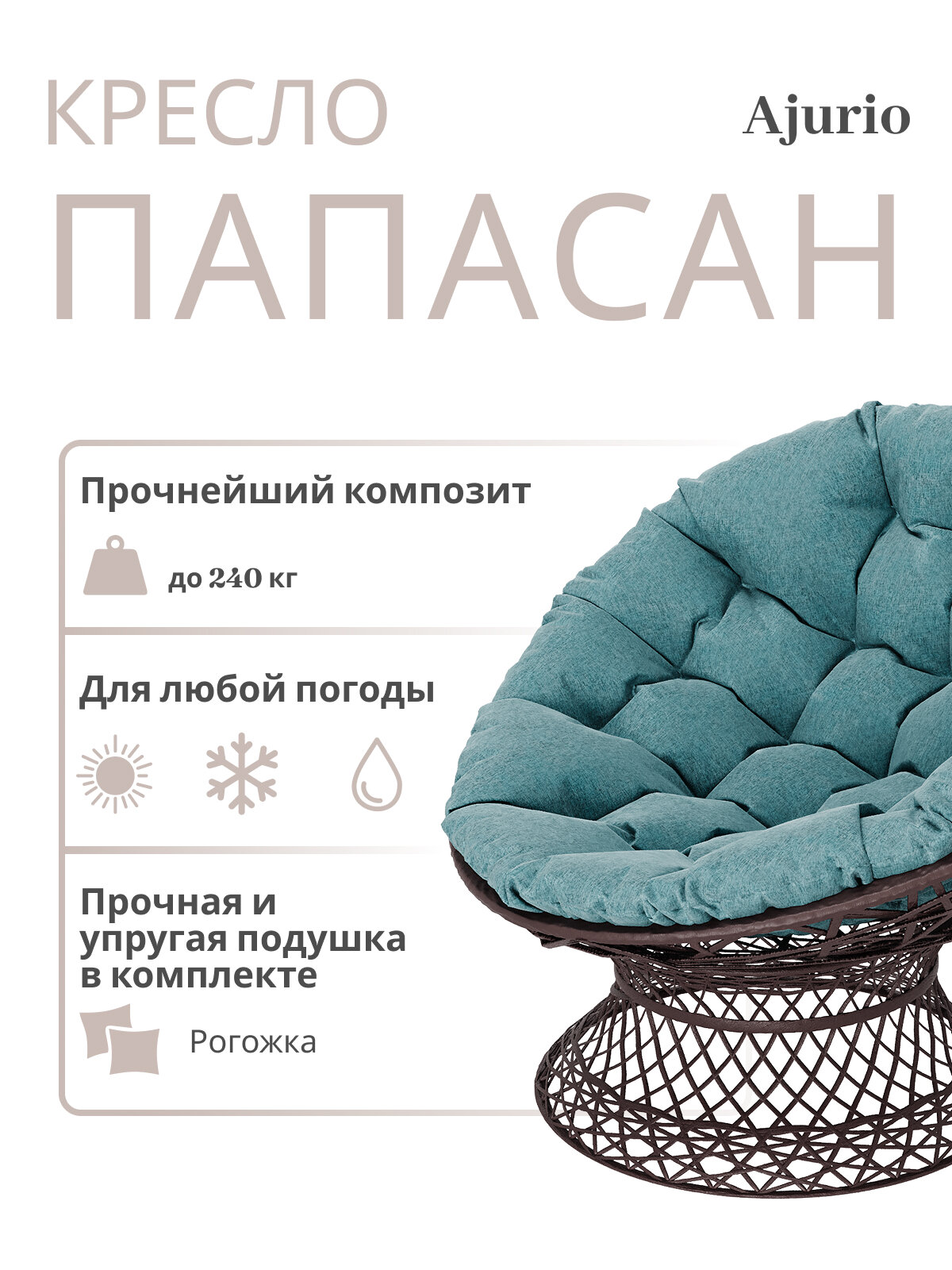 Всепогодное кресло папасан садовое плетёное из ротанга для дома и дачи