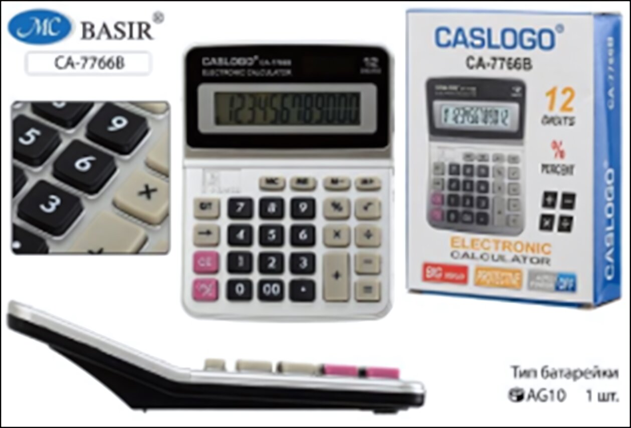 Калькулятор настольный 12-разрядный caslogo ca-7766b, двойное питание, большой дисплей, 14*10,9 см, в коробке