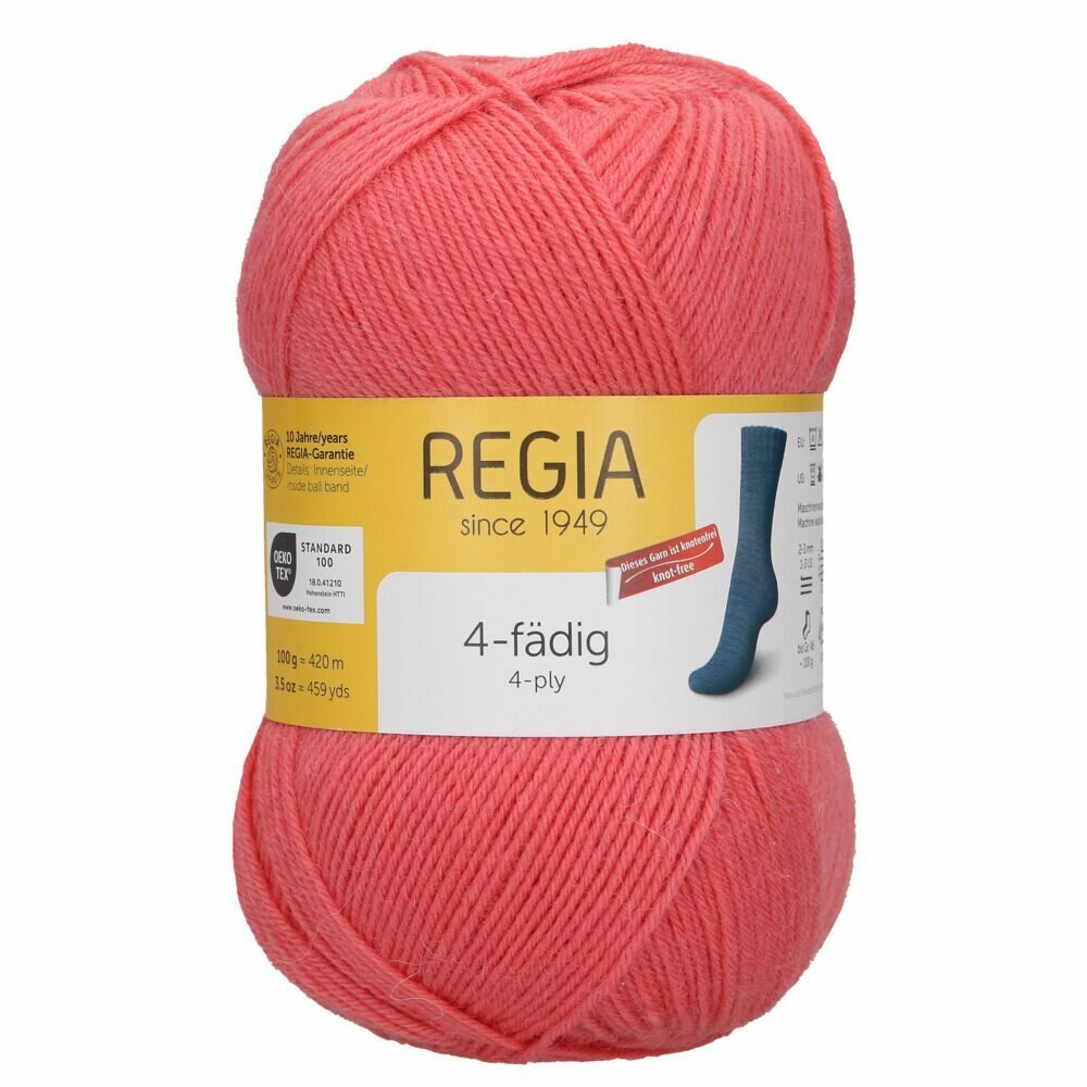 Носочная пряжа Regia 4-ply Uni (01060 Koralle) 1 моток 100 г/420 м