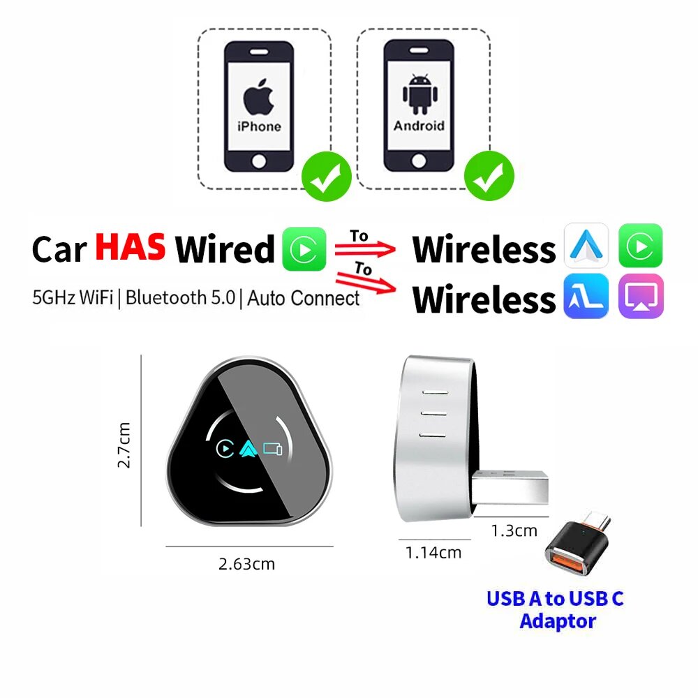 Беспроводной CarPlay/Android Auto адаптер EKIY, Bluetooth 5.0, Wi-Fi, Цвет: T6