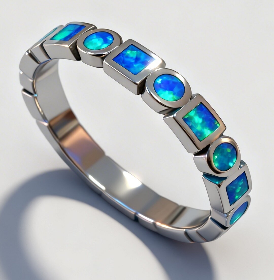 Кольцо дорожка, серебро, 925 проба, родирование, опал синтетический