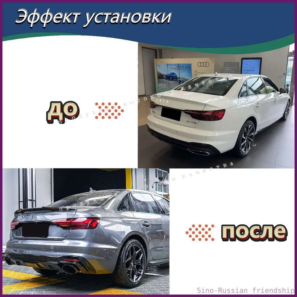 Спойлер для Audi A4 S4 B9 B9.5 Sedan 2017-2024, Глянцевый черный, 1 шт.