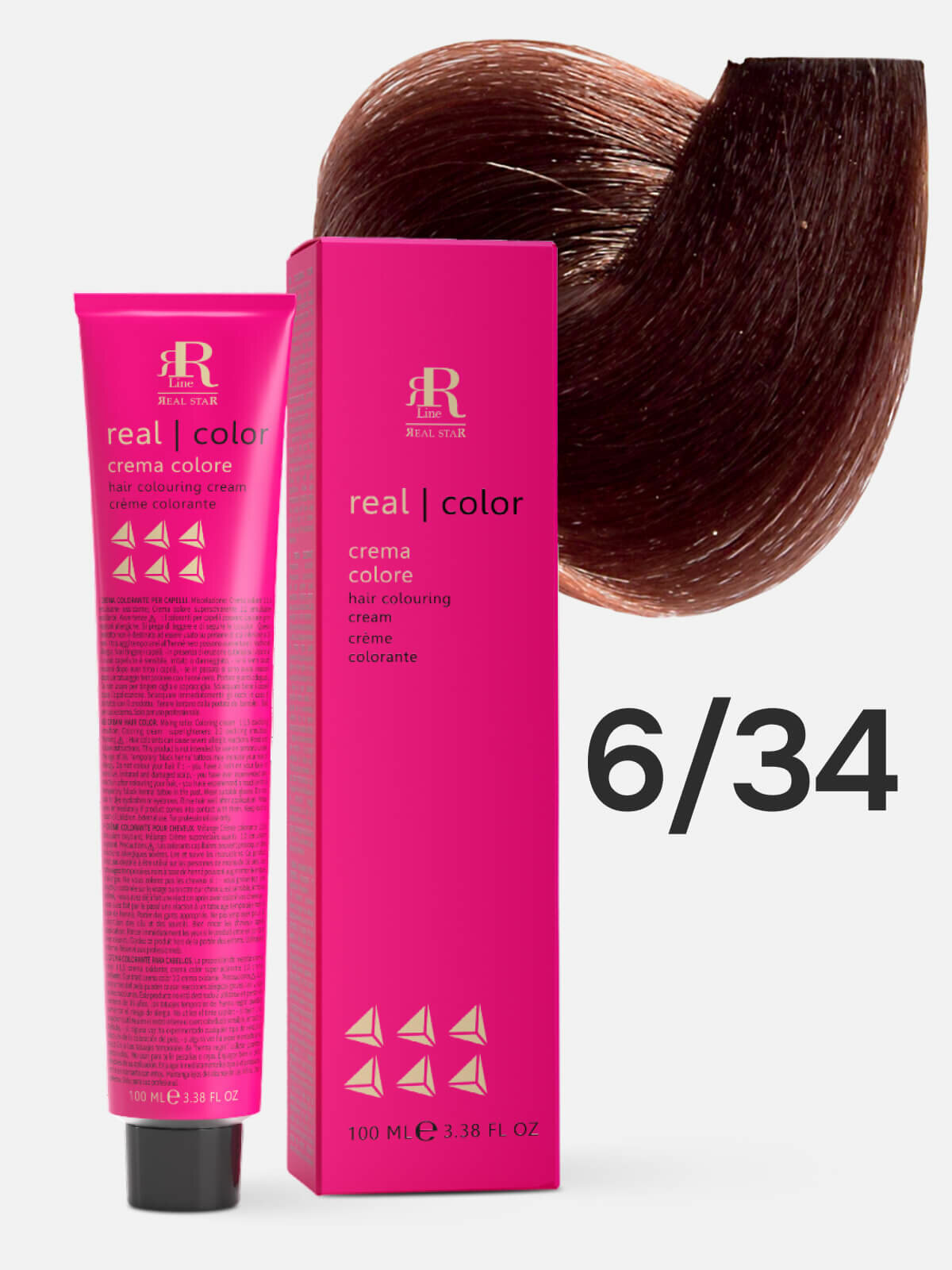 Крем - краска для волос профессиональная RR Line Colouring Cream 6/34 Темный русый Золотисто-медный, 100 мл
