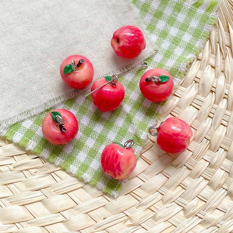 Подвески яблоки из смолы, 6 шт, цвет 1