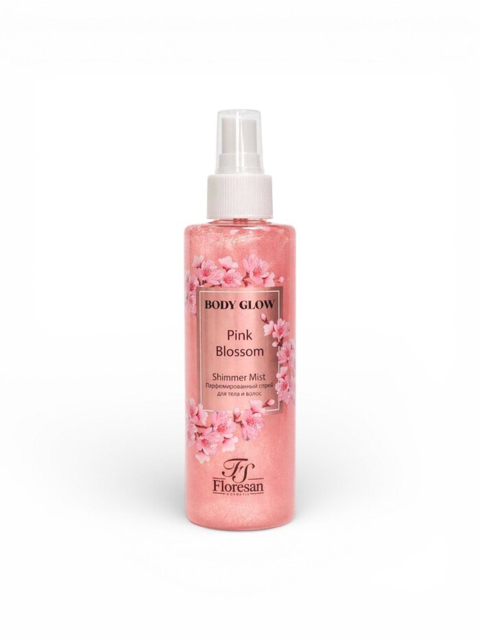 Спрей парфюмированный для тела и волос BODY GLOW с шиммером (блёстками), розовый цветок, 200 мл