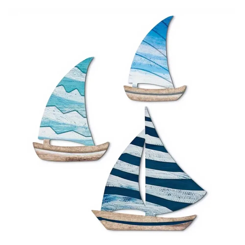 Список деревянных парусных лодок для декорирования стен из 3 предметов