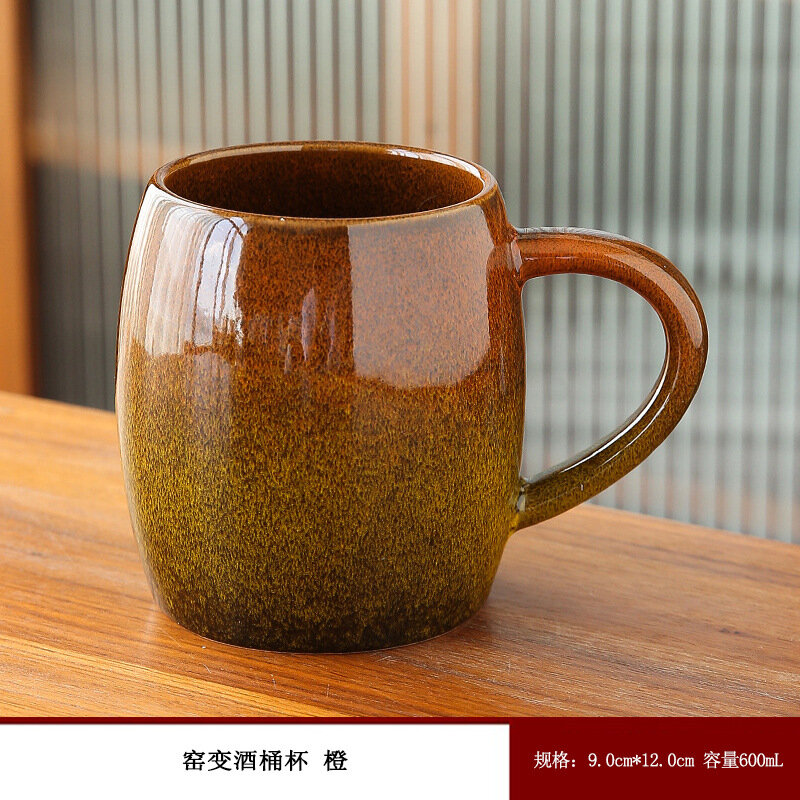 Керамическая кружка с высокой эстетической привлекательностью, чашка для пары, большая вместимость, нишевая кофейная чашка, креативная чашка в форме винной бочки, изготовленная в печи.