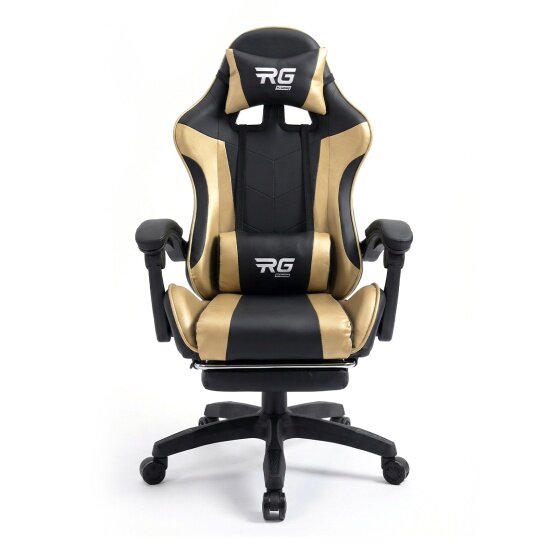 Игровое кресло Byroom RG HEALER leather black/gold с подставкой для ног BRGF813L-B/GLD