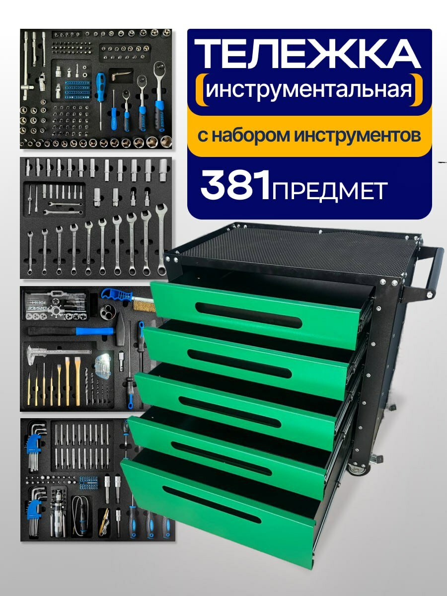 Тележка с комплектом профессионального инструмента Forsage 381 предмет в ложементах