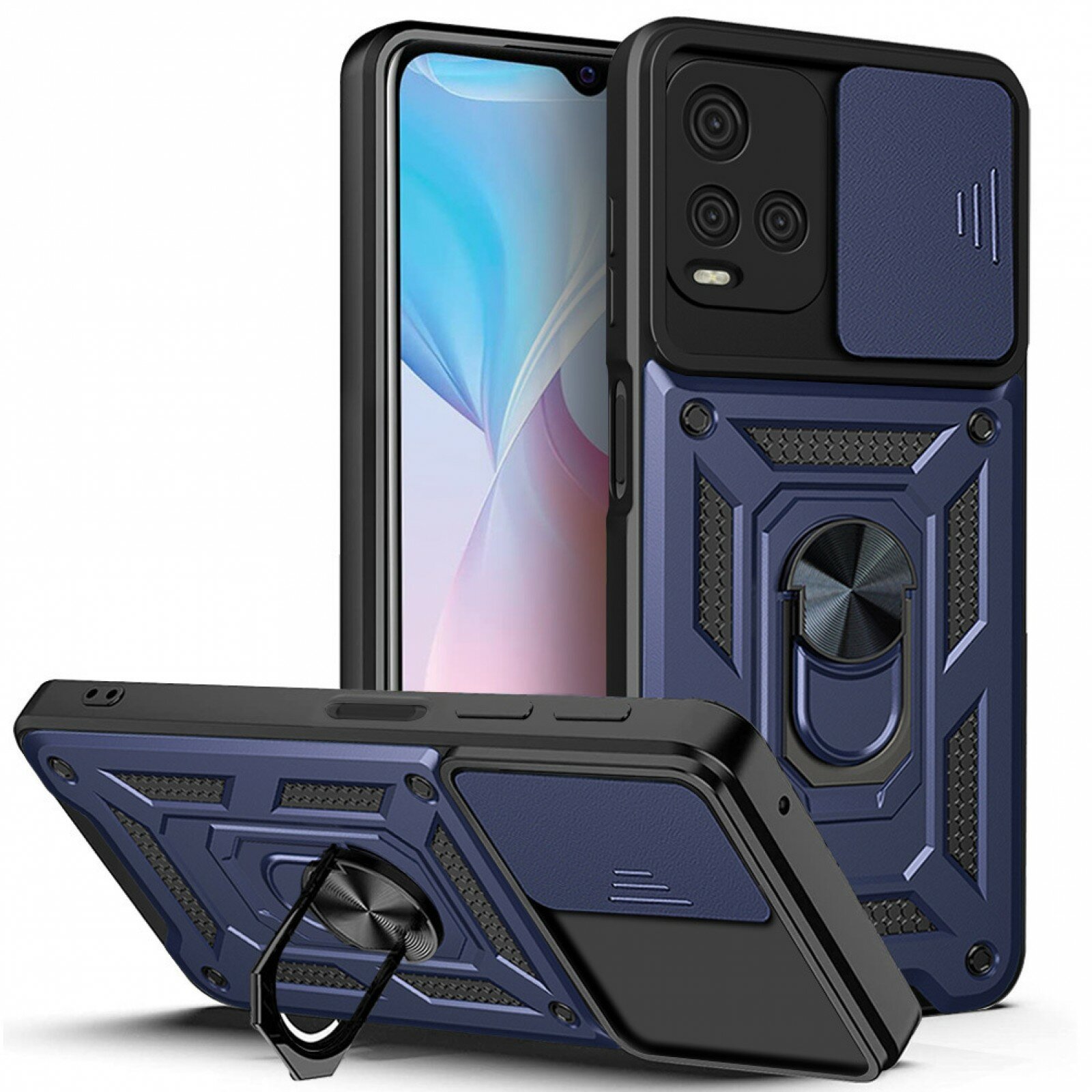 Противоударный усиленный чехол-бампер MyPads Tenda antiurto для Vivo Y15s 2021, Y15a, Vivo T1, синий