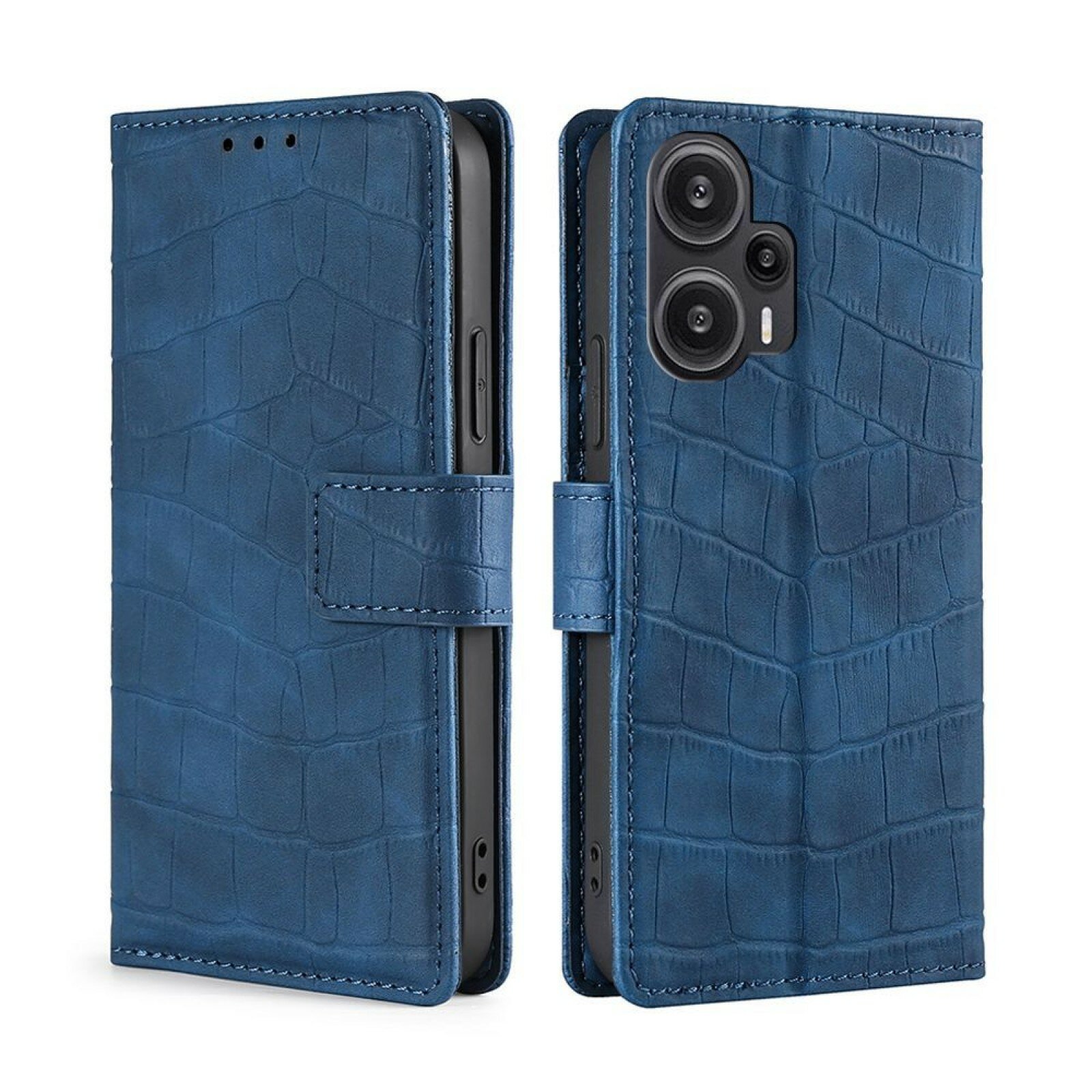 Чехол-книжка MyPads для Xiaomi Redmi Note 12 Turbo и POCO F5 5G синий в текстуре крокодиловой кожи