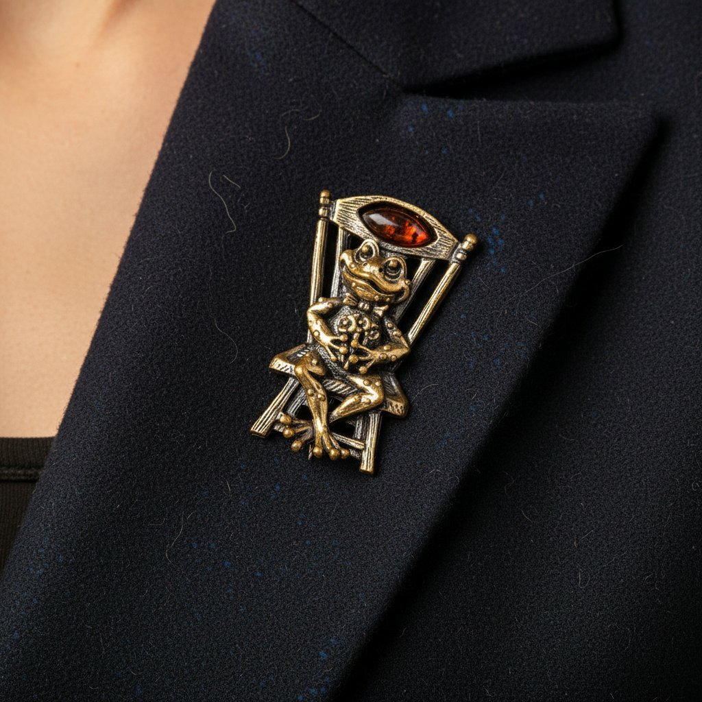 Брошь Народные промыслы, янтарь