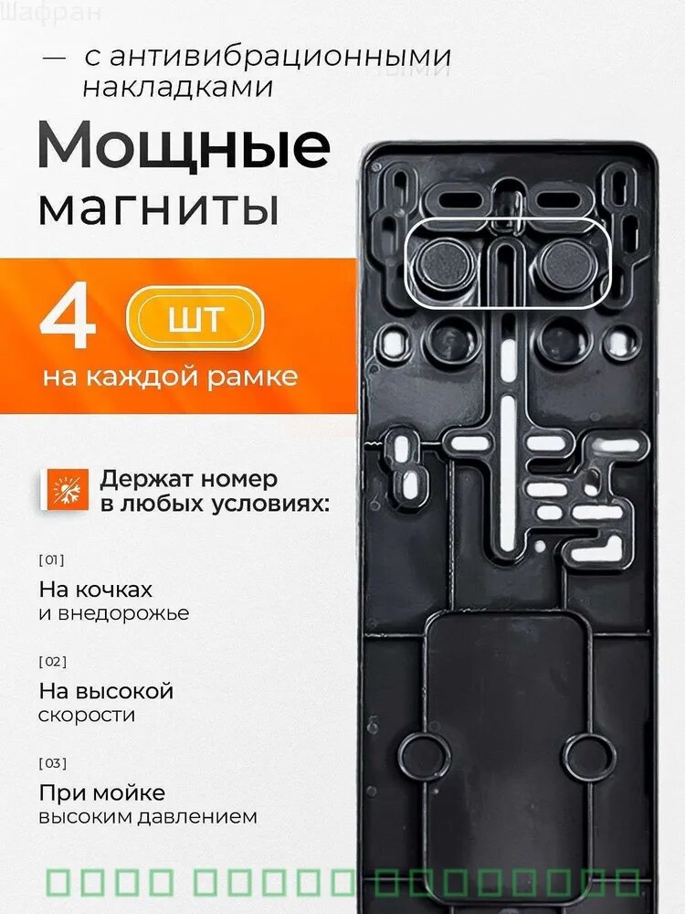 Магнитные рамки для госномера CARaKOR (2 шт.) - надежное крепление, пластик, черный цвет — фото 1