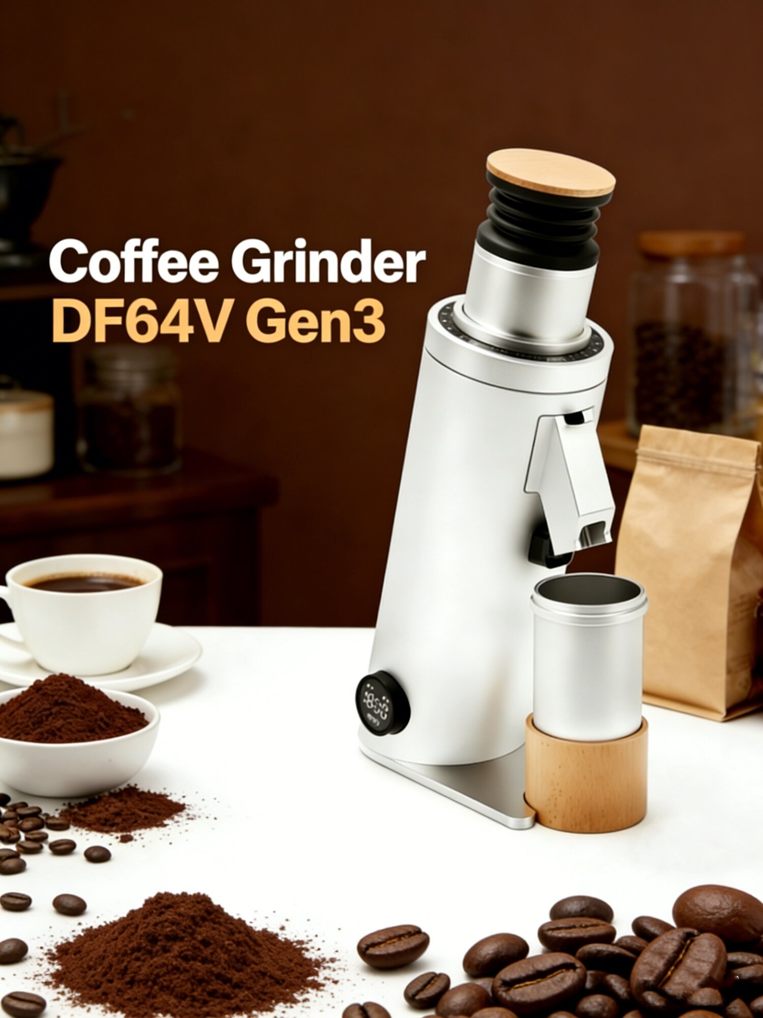 Электрическая кофемолка DF64V 3-го поколения с регулируемой скоростью, cеребро, с kрасный титан жернов (Red Ti）