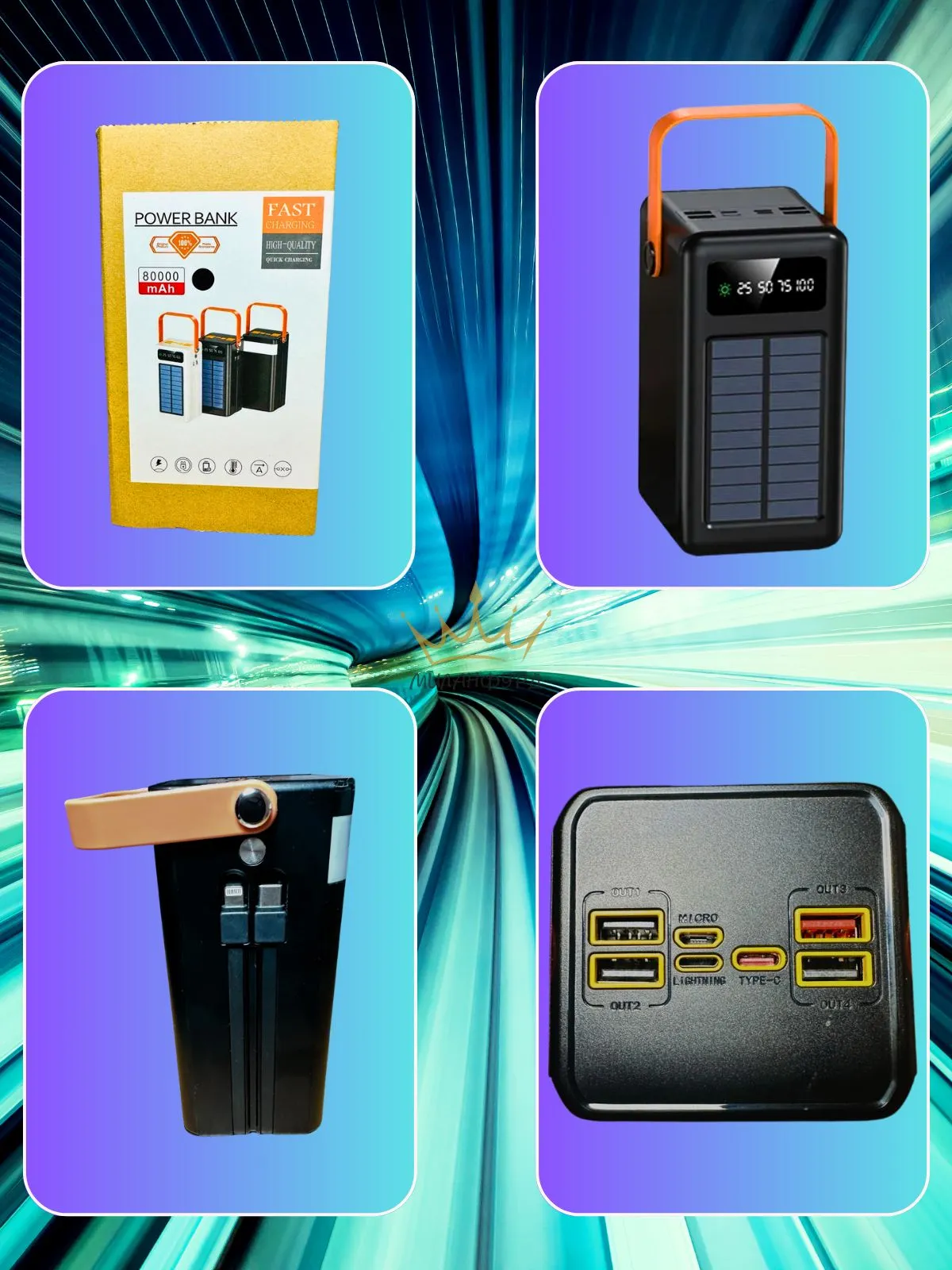 Внешний аккумулятор 80000 мАч с солнечной батареей 4input-7output