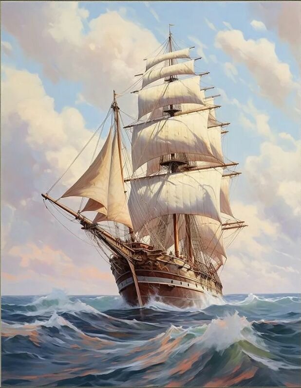 Алмазная мозаика 40х50 см Корабль на закате