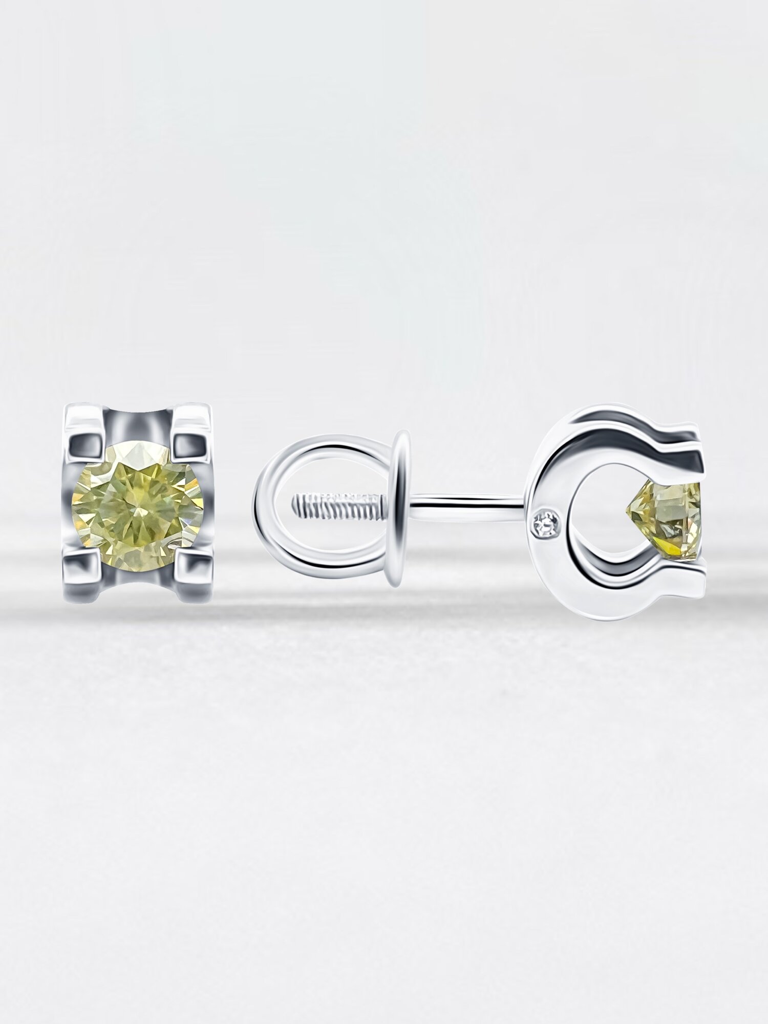 Серьги пусеты, серебро, 925 проба, родирование, фианит, муассанит