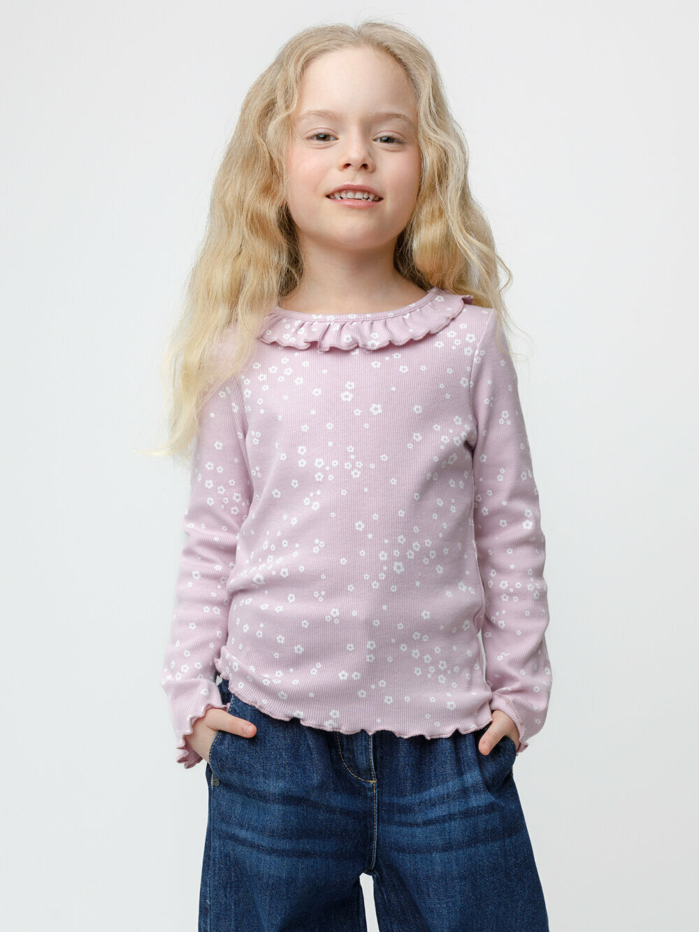 Лонгслив трикотажный для девочки с принтом