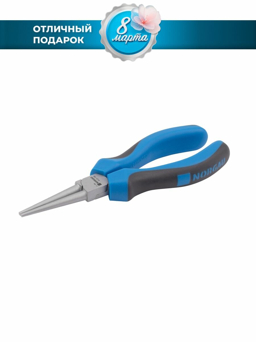 Круглогубцы NORGAU Industrial из Cr-Mo стали с двухкомпонентными рукоятками и диаметром губок 2.5 мм профессиональные, длина 160 мм