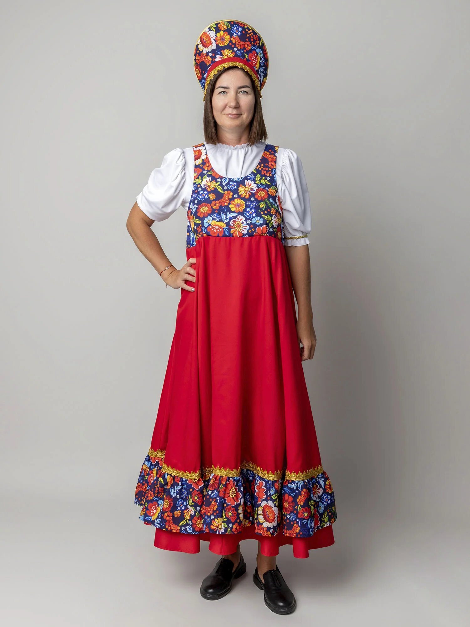 Карнавальный костюм взрослый "Варвара-Краса" женский народный с кокошником