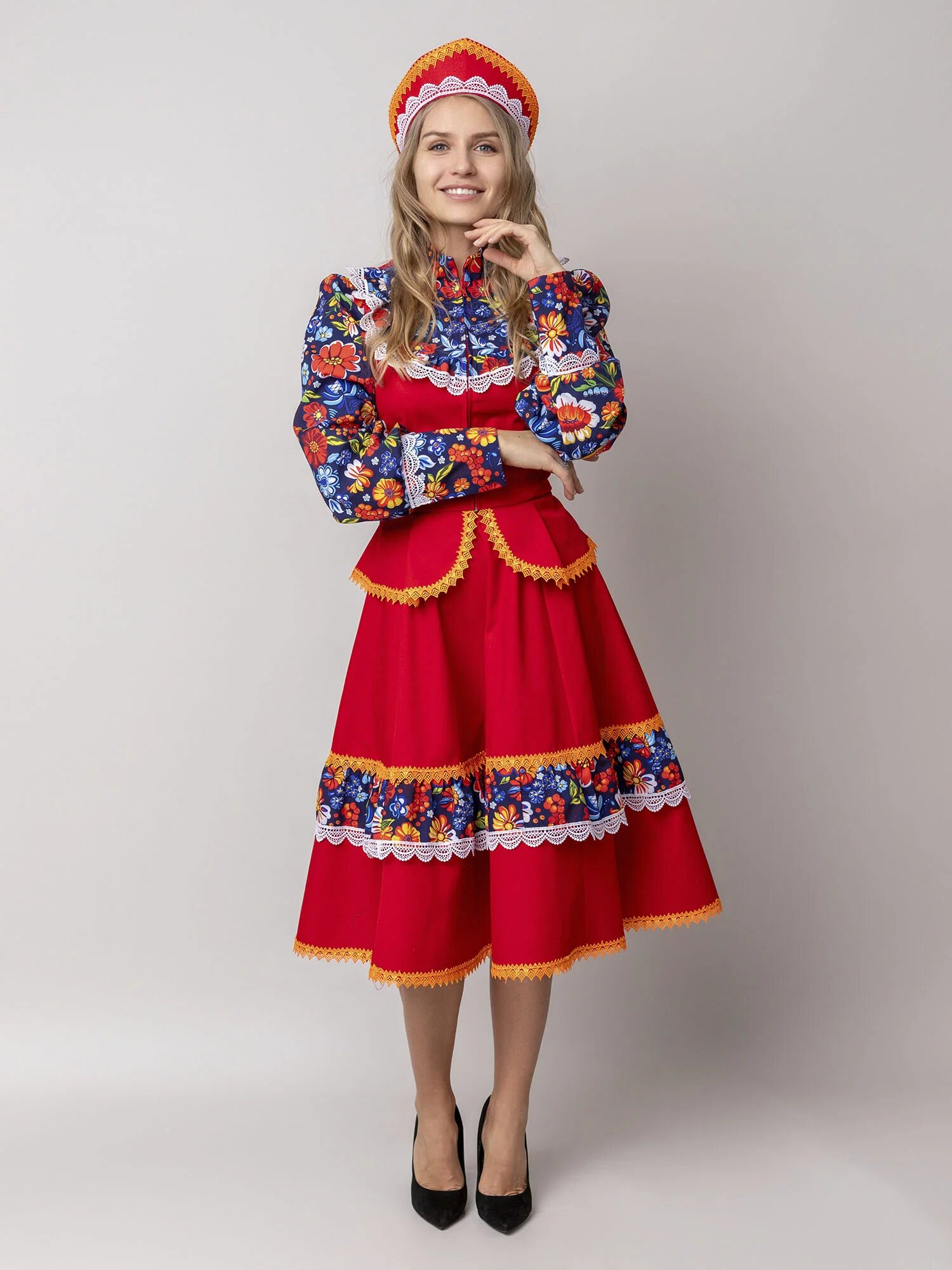 Карнавальный костюм казачий взрослый "Елена" женский народный с кокошником