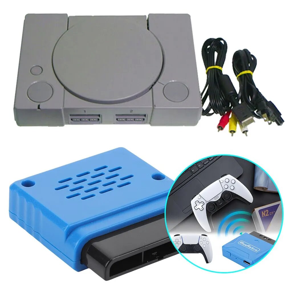 Устройство подключения геймпада к PS1 и PS2, синий, с micro USB питанием