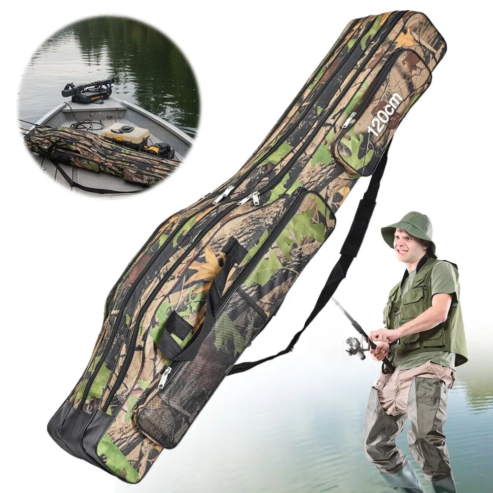Трехслойный складной рюкзак для удочек 1,2 м из полиэстера 600D, камуфляж