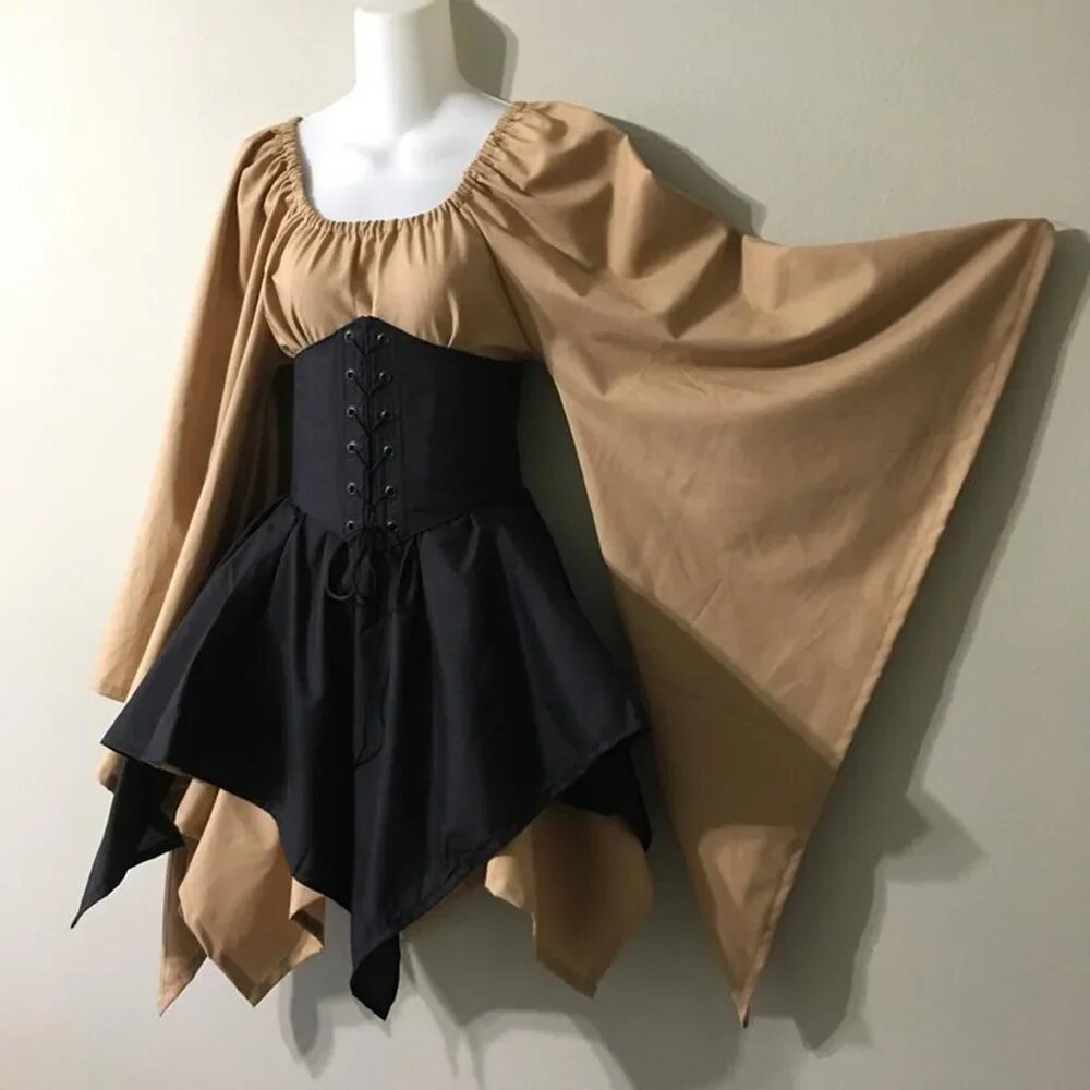 Винтажное платье-косплей феи для женщин 4XL, Khaki Black