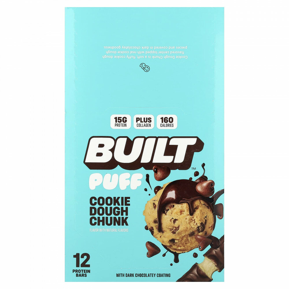 Built, Puff, протеиновые батончики, кусочки теста для печенья, 12 батончиков по 44 г (1,55 унции)