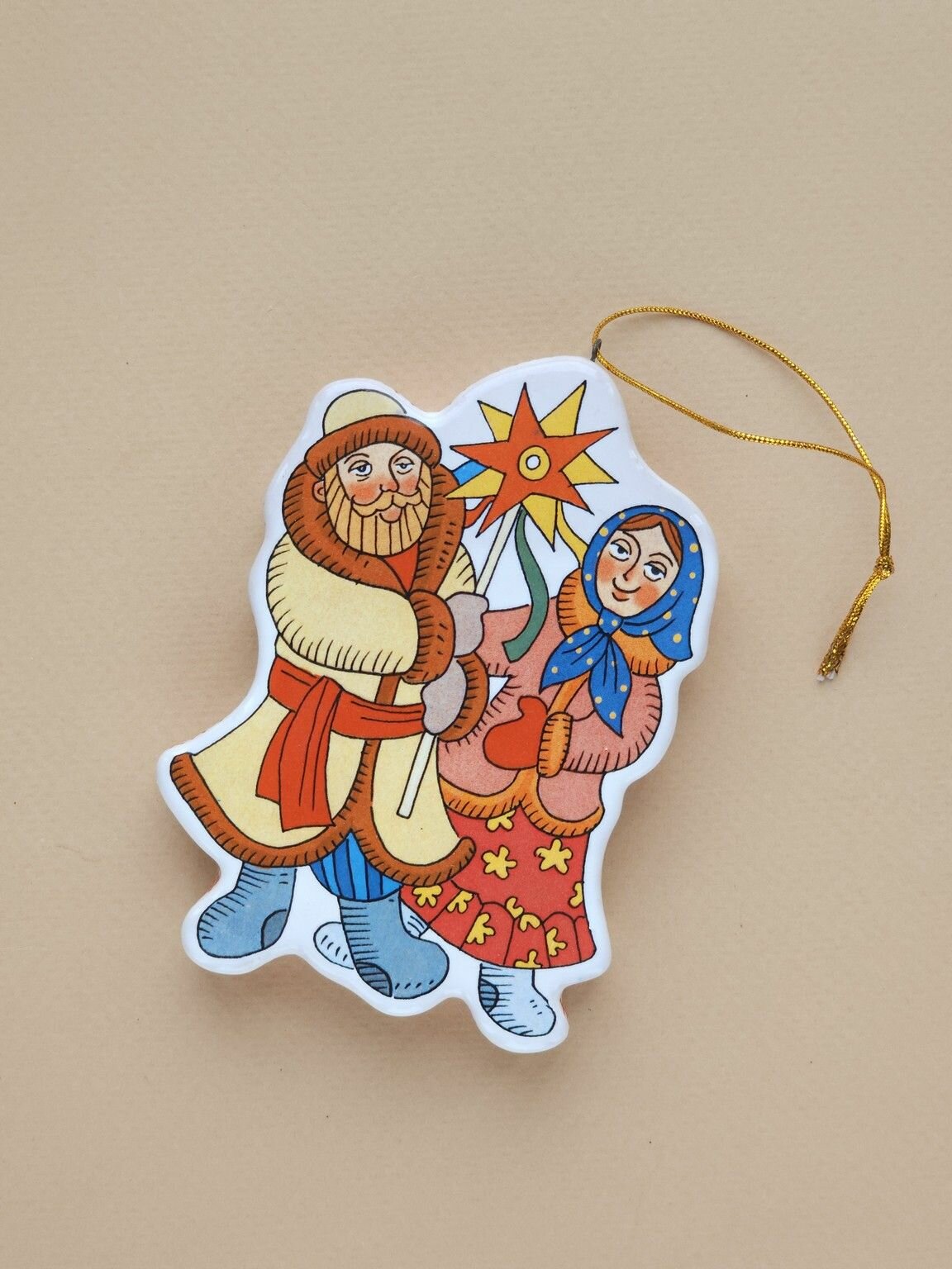 Ёлочная игрушка "Колядки". Ярославская майолика. Керамика ручной работы. Сделано в России.