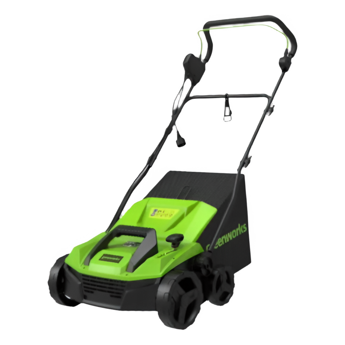 Аэратор-скарификатор Greenworks GDT15 (2515507) черно-зеленый, 1600 Вт (1,6 л. с.), 3200 об/мин, травосборник 45 л