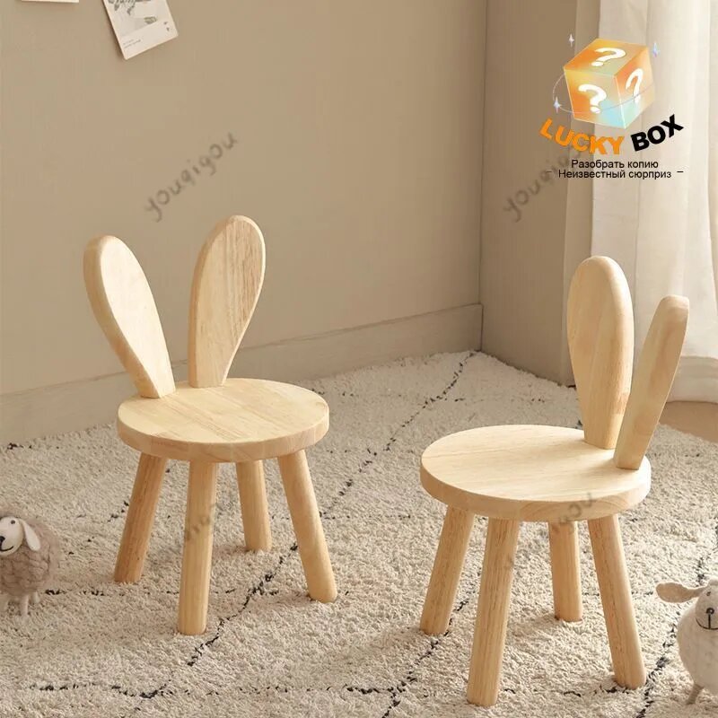 Детский деревянный стул с ушками в форме зайчика 26x26x45 см