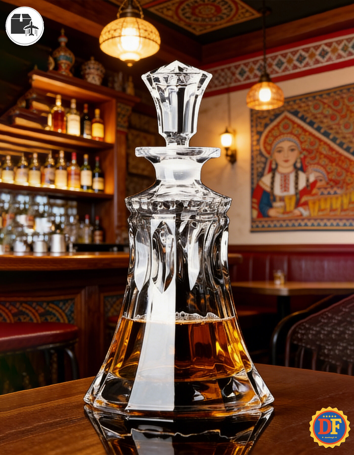 Хрустальный графин с пробкой для водки/коньяка/крепких алкогольных напитков - 0.65литра, 28.5cm/6cm/0,65л