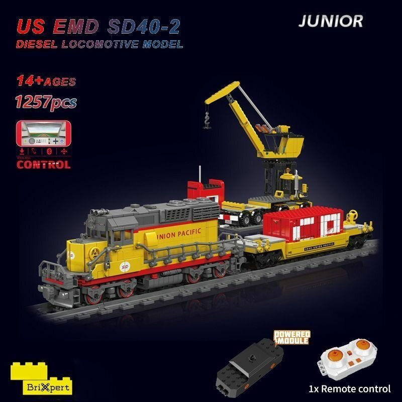 Конструктор ретро поезд, Mould King 12018S, "Тепловоз EMD F7 WP" 1541 деталь, на радиоуправлении, Игрушки для детей и взрослых