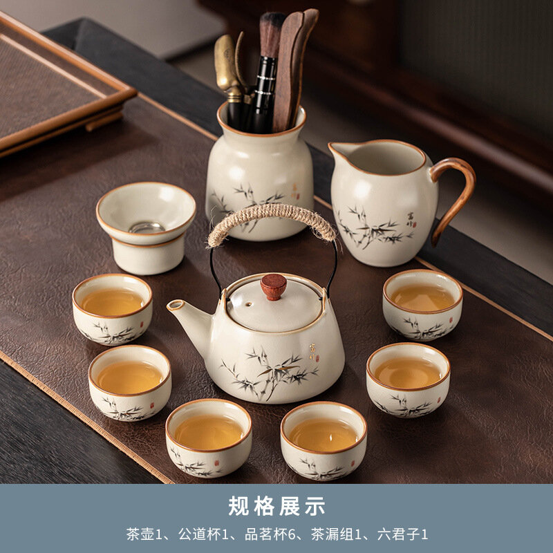 Ru Kiln tea set set 2025 новый бытовой керамический чайник для питья чая Кунг-фу чайная чашка чайный поднос легкая роскошь высокого класса для встречи гостей
