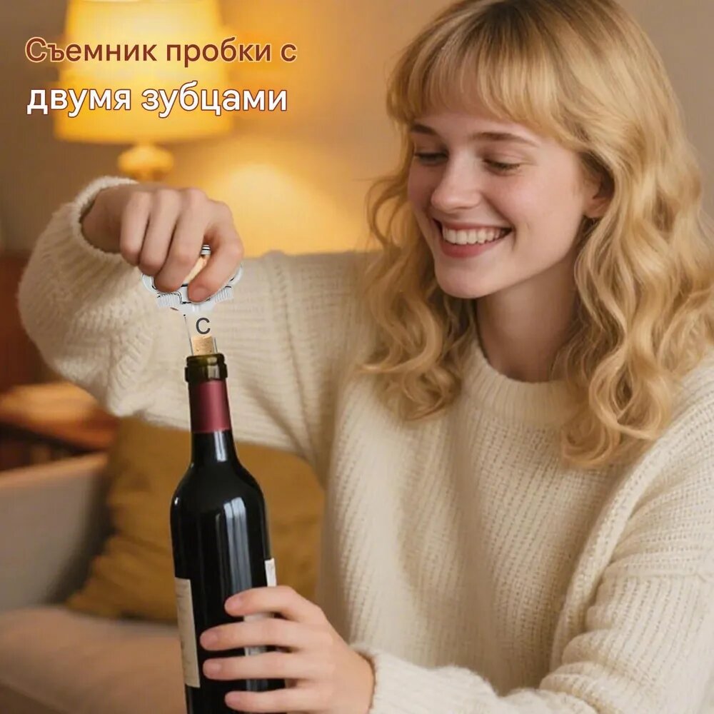 Штопор для сомелье из металла, хромированное покрытие. Практичный штопор для вина для дома и бара — фото 1