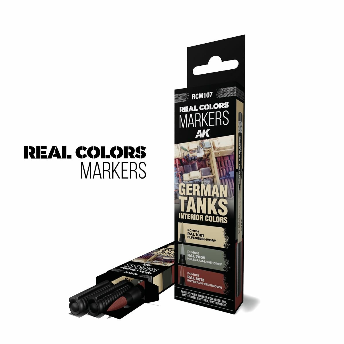 Набор Акриловых маркеров AK Interactive - Real Colors Markers set - German Tanks Interior