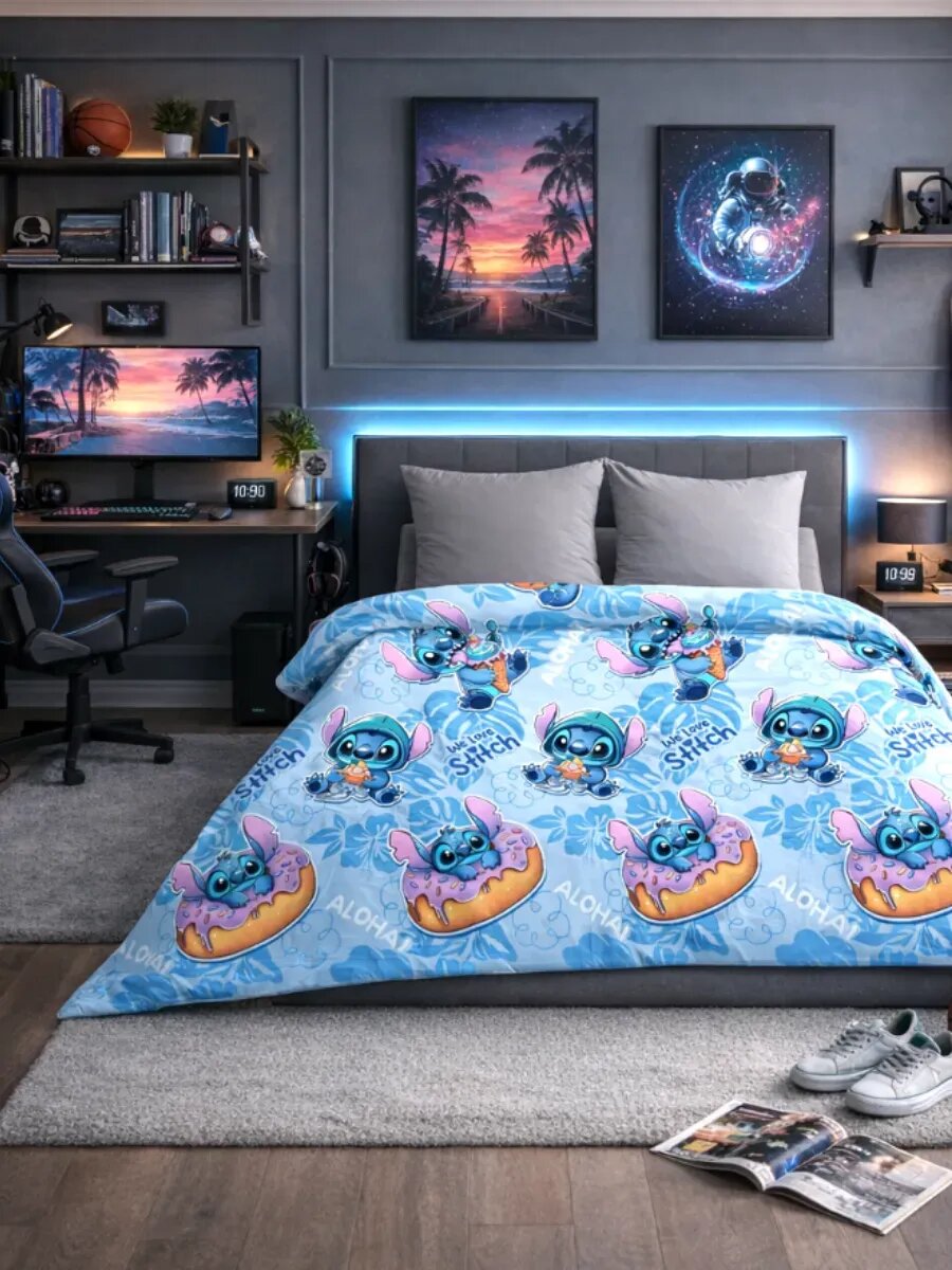 Плед 150х200 Павлинка Стич пончик, 1,5 - спальный, детский, пушистый, мягкий