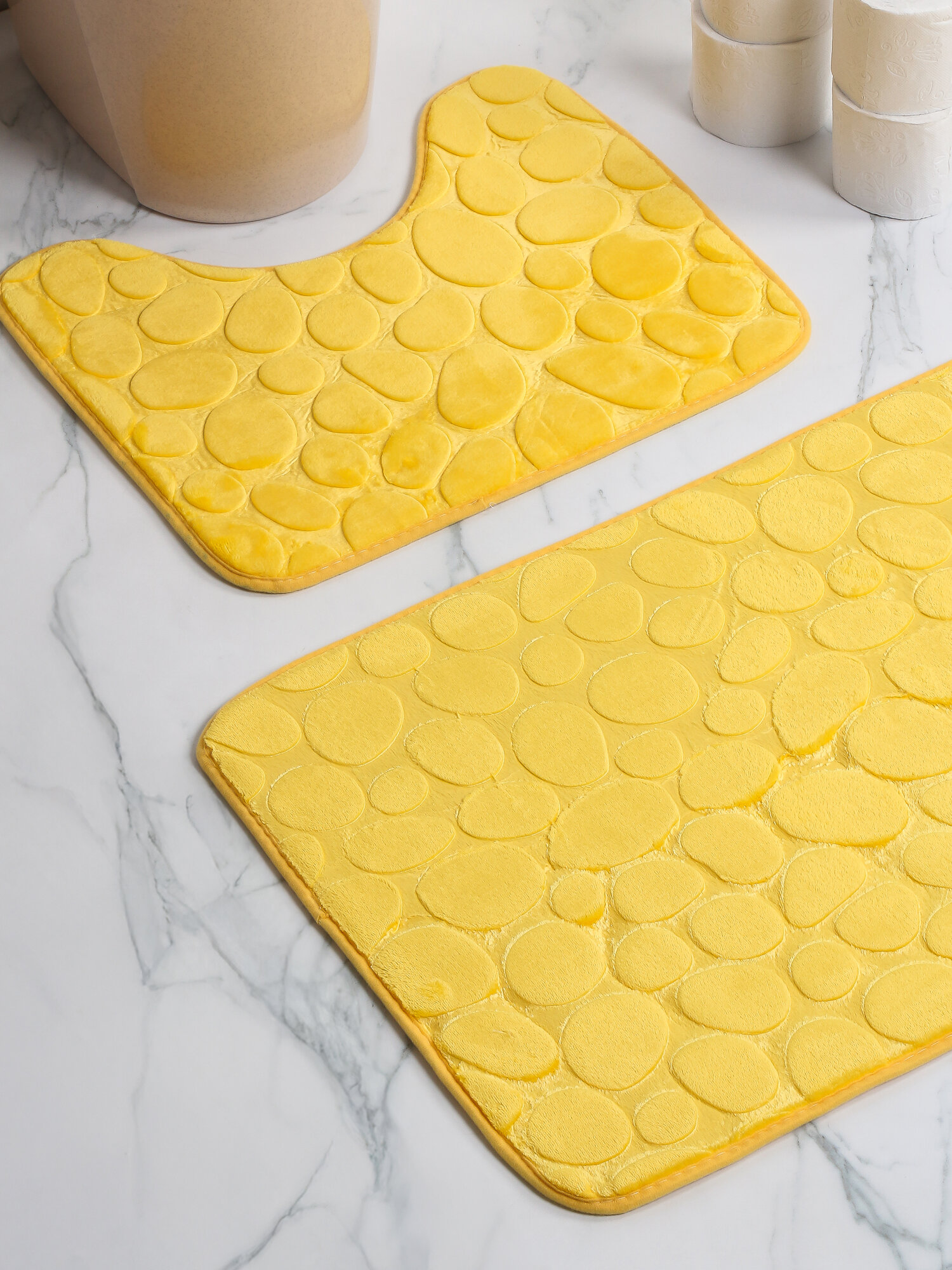 Набор ковриков для ванной, туалета 2 шт, 50х80 плюс 40х50 см, горчичный, Камешки, полиэстер, Y4-11228