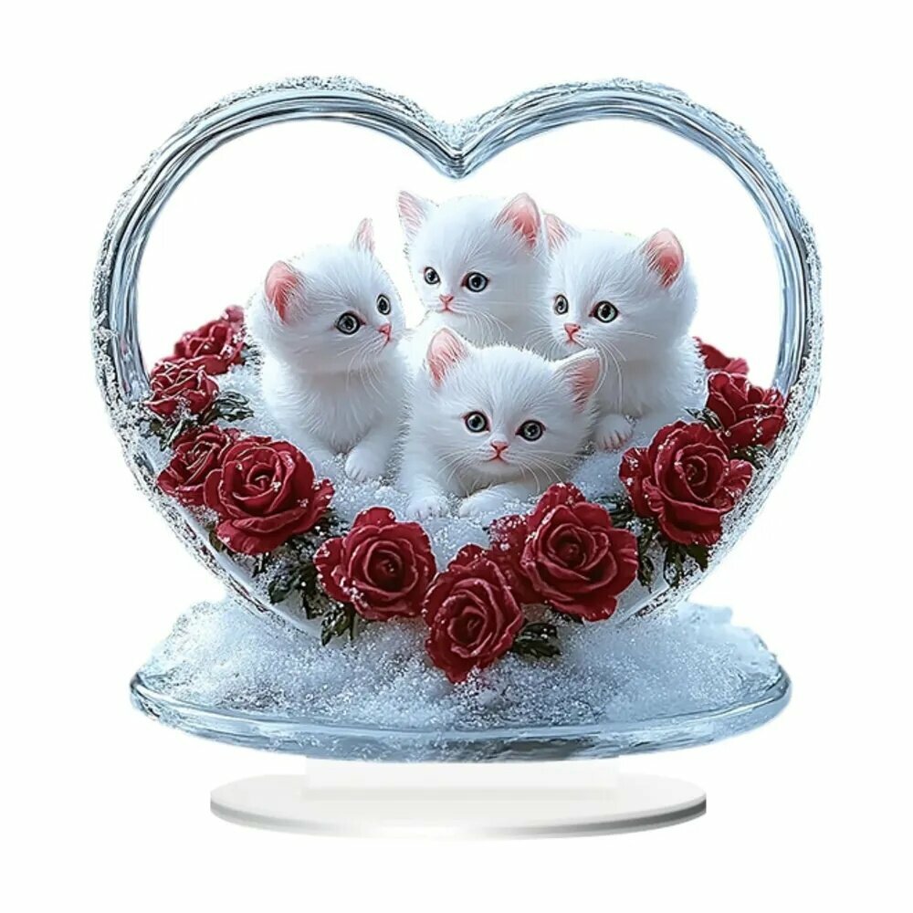 Ваза "Котята в сердце с розами", 22.0 см , Акрил, 1 шт