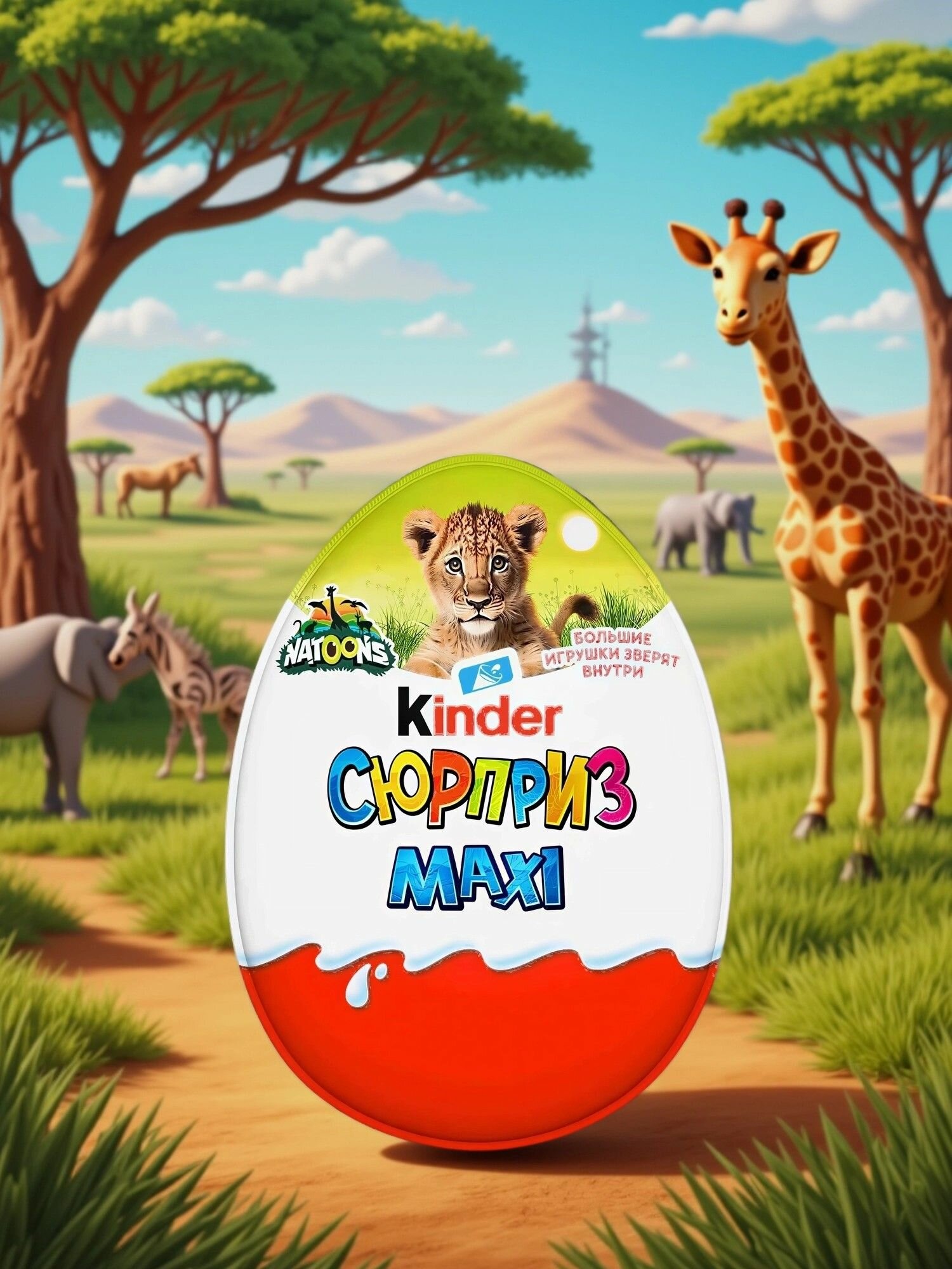 Шоколадное яйцо сюрприз Kinder Сюрприз MAXI Zoo, 100 грамм, 1 шт.
