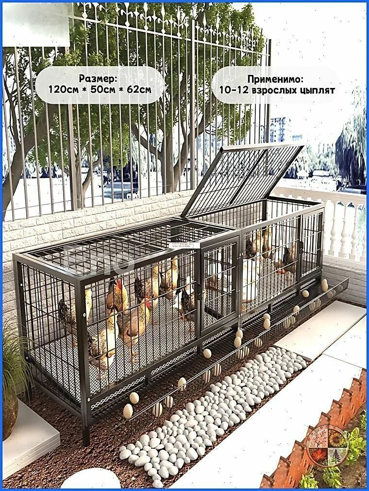 Складной курятник из проволочной сетки с автоматической уборкой помета для домашнего использования, универсальный для кур, уток и гусей 10-12 курицы 120*50*62