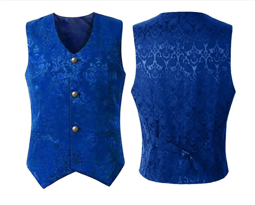 Средневековый костюм вампира стимпанк жилет Синий, XXXL, Blue